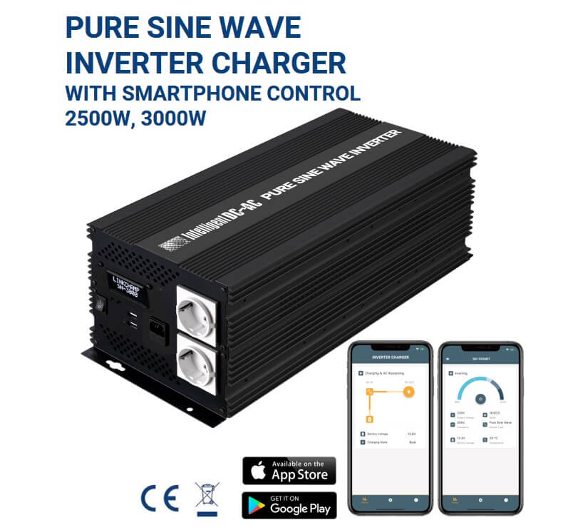 2500W Pure Sine Wave Power Inverter & Charger w/ Smartphone App Control ...