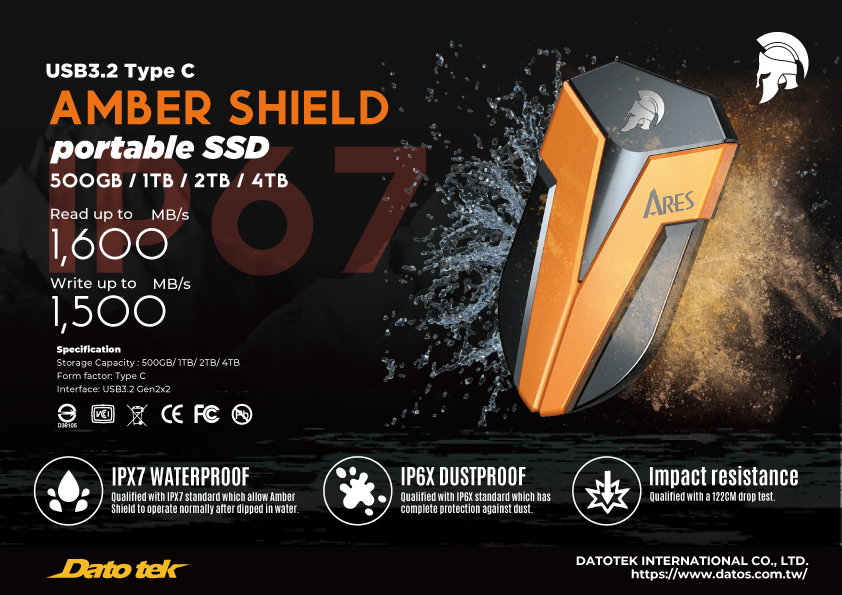 DATO ARES Amber Shield Portable/External Solid State Drive USB 3.2 Gen ...