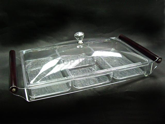 LARGE RECTANGLE SHAPE COMPARTMENT SNACK TRAY W/ LID + WOOD HANDLE ...