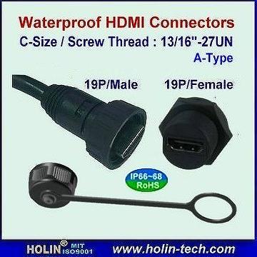Waterproof HDMI Connectors System, Panel Mount C Size Circular Flange ...