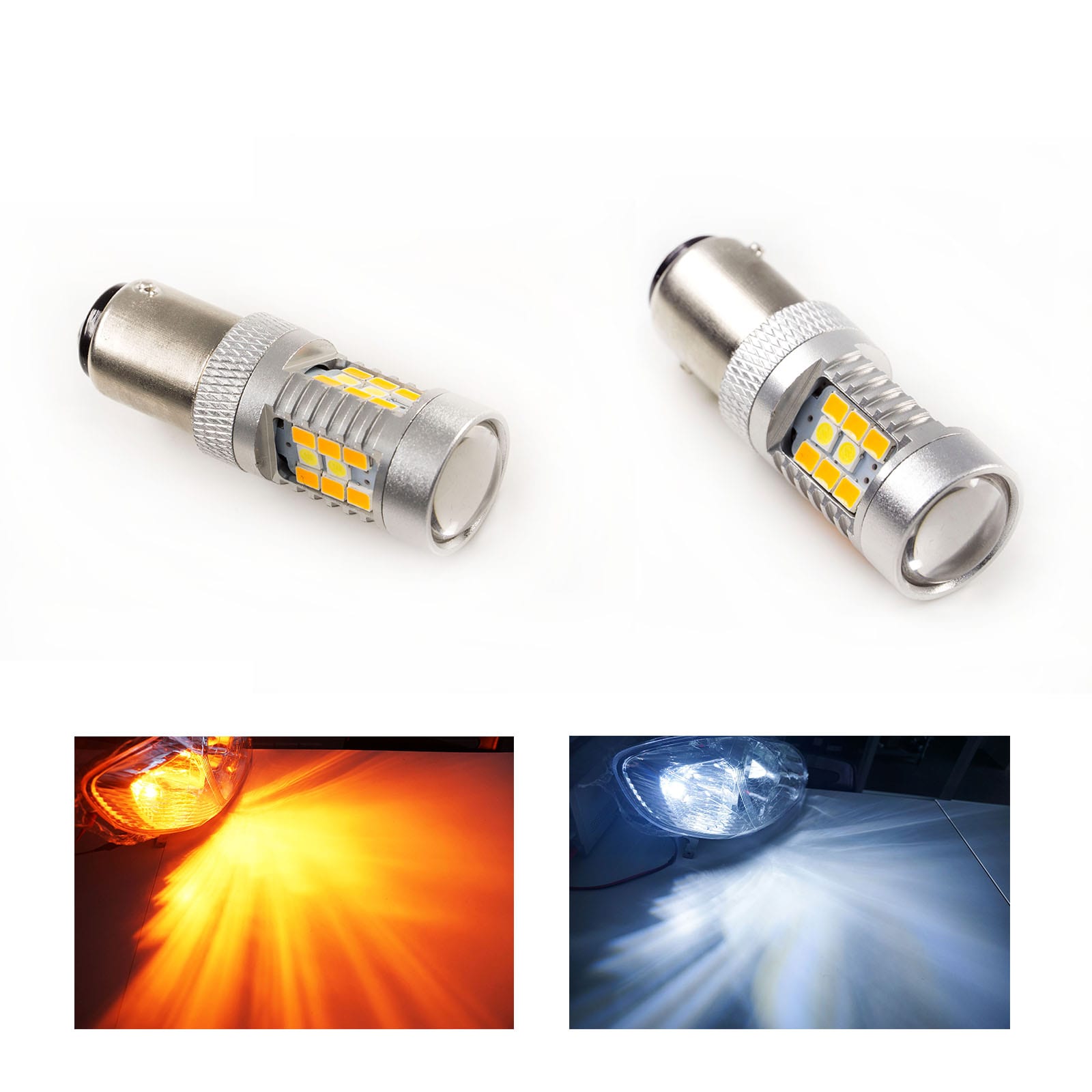 Bay15d 28 LED 2835 SMD switchback Double Color White Yellow Amber for ...