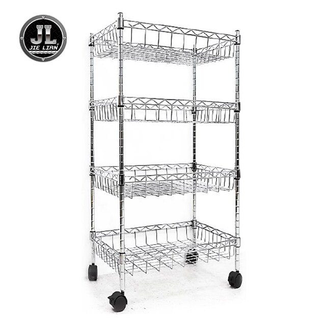4 Tier wagon, Sturdy metal rolling cart with wheels, Basket for storage ...