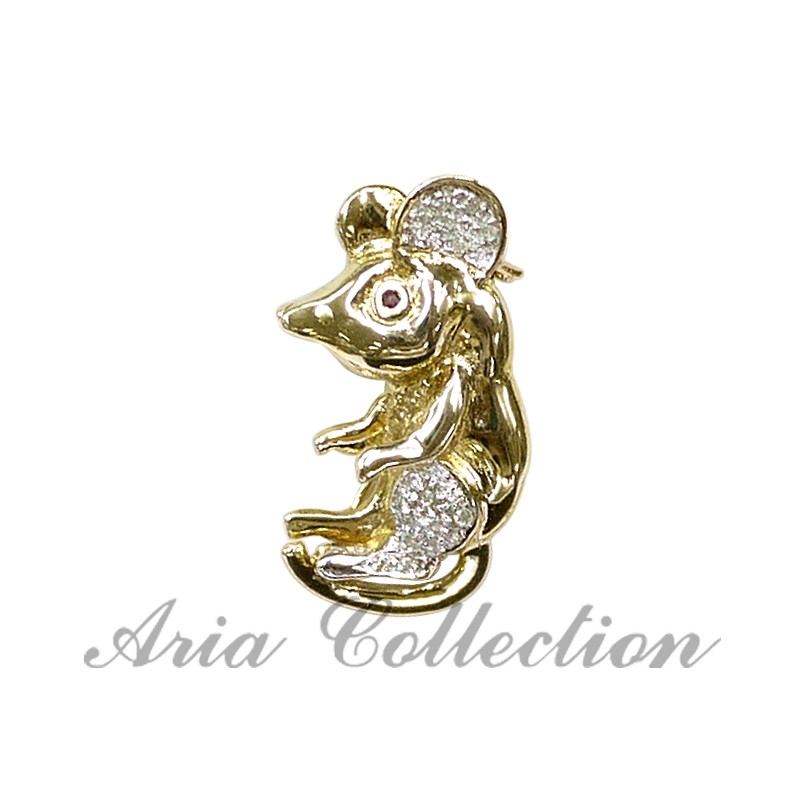 Diamond 14K gold mouse brooch/ pendant | Taiwantrade