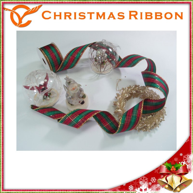 High Quality Golden Thread Sewed Christmas Riband With Wire | Taiwantrade