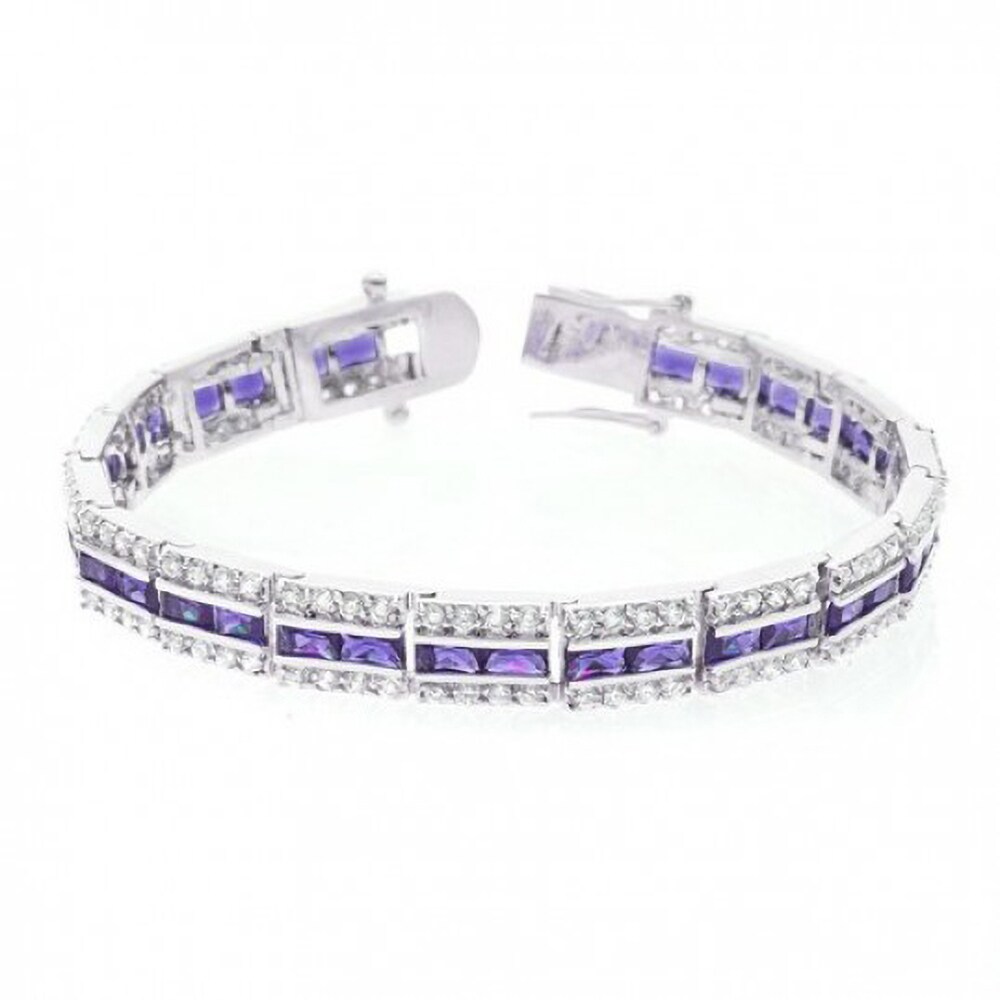 Art Deco Simulated Ruby Red Baguette Cubic Zirconia Tennis Bracelet ...