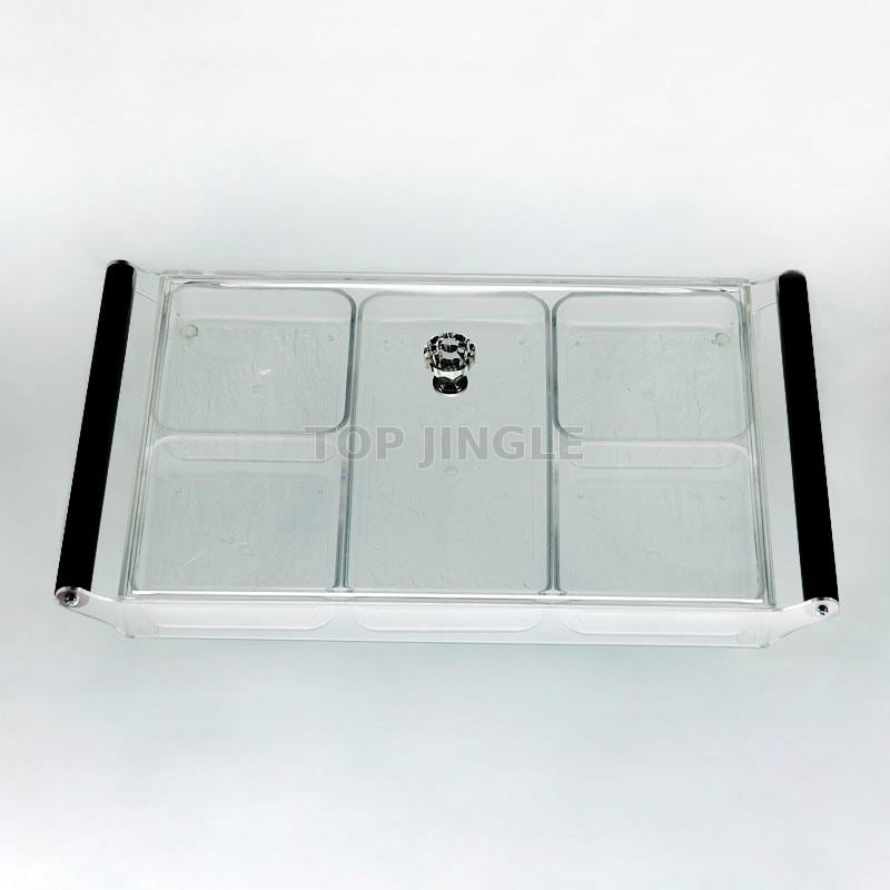 LARGE RECTANGLE SHAPE COMPARTMENT SNACK TRAY W/ LID + WOOD HANDLE ...