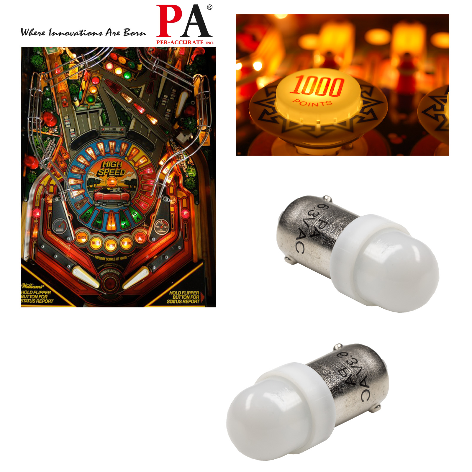 PA Pinball 2 LED Bulb, Pinball LED Light 2 SMD 2835 Ba9s #44 T4W 1445 ...