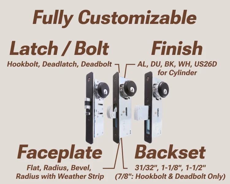 Backset 1-1/8 Inch Aluminum Door Deadlatch lock | SECUTOR CORPORATION