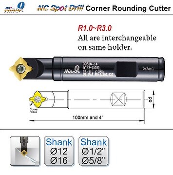Nine9 NC Spot Drill- Corner Rounding Cutter indexable insert, RC type ...
