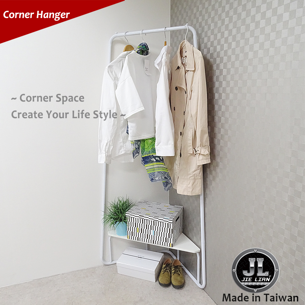 Corner Hanger Rack-White, Freestanding Clothes Rack with Shoes Shelf ...