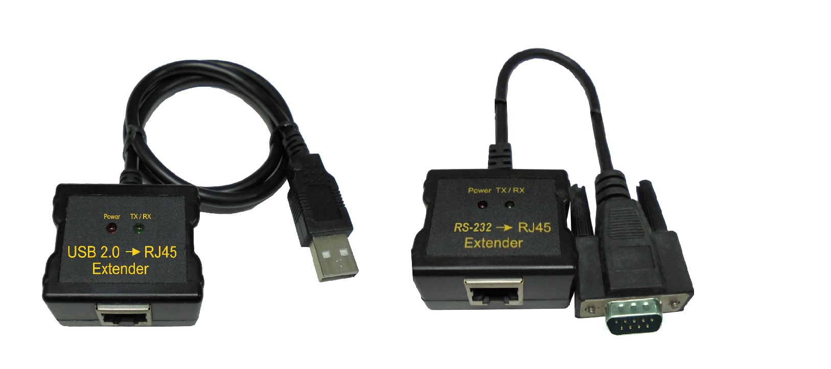 USB to RJ-45 & RJ-45 to DB-9M TX-RX Extender with booster, 100M ...