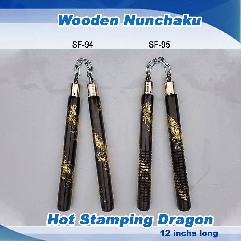 12" BALL BEARING WOODEN NUNCHAKU WITH HOT STAMPING DRAGON DESIGN ...