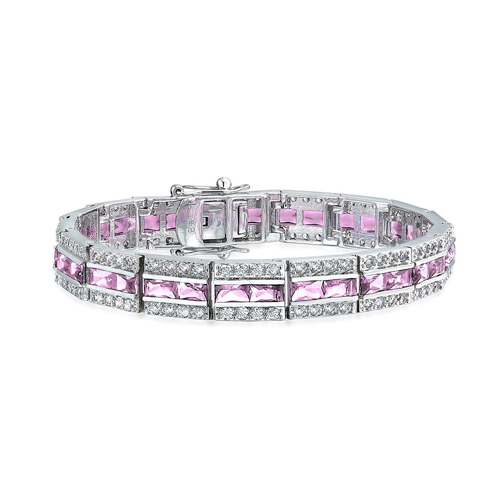Art Deco Simulated Ruby Red Baguette Cubic Zirconia Tennis Bracelet ...