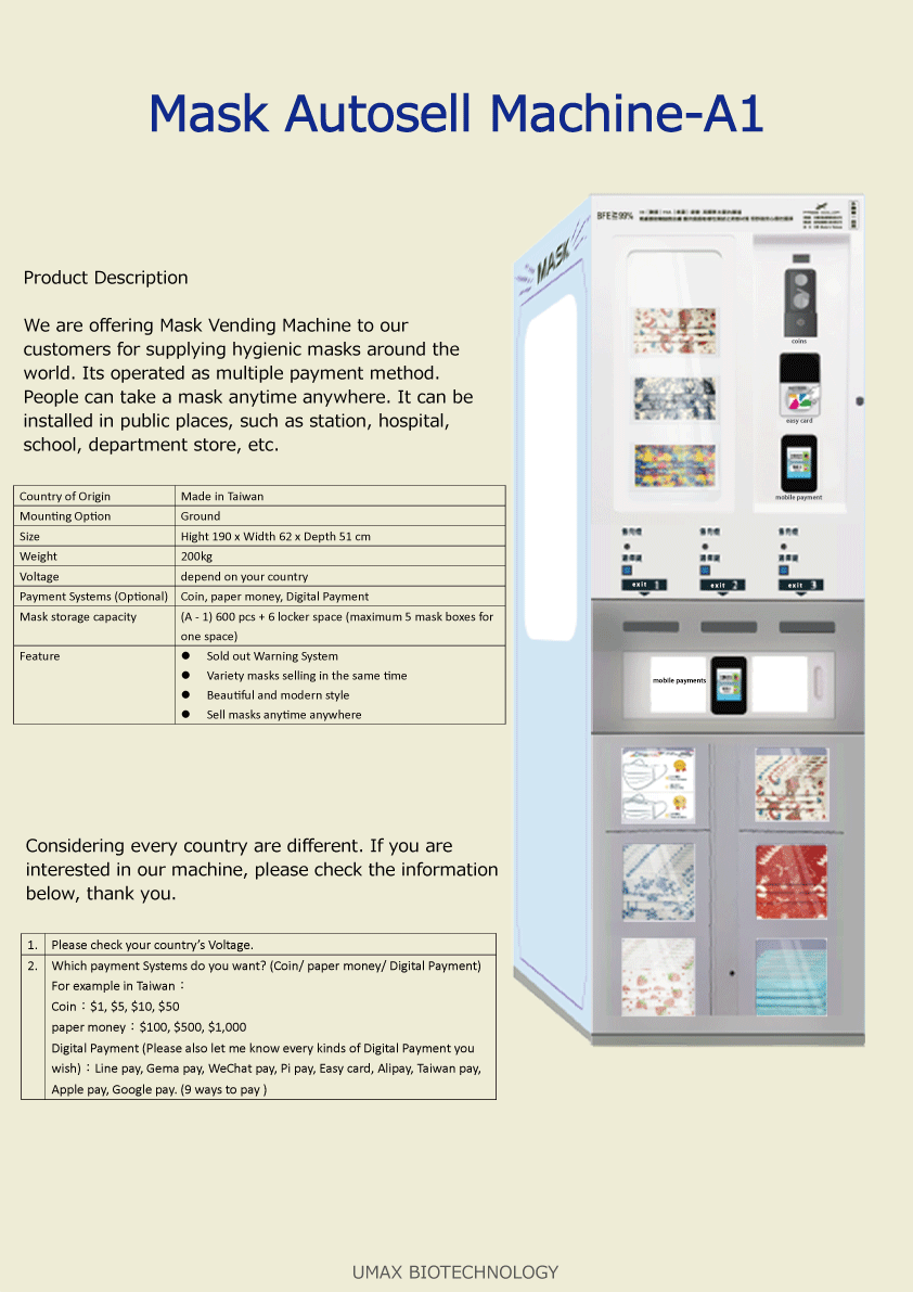 Face Mask Autosell Machine (A-1) - made in Taiwan | Taiwantrade