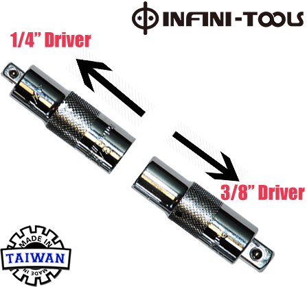 3/8" x 1/4" Drive 2-Way Socket Adapter Twin Spin Drive Adapter ...