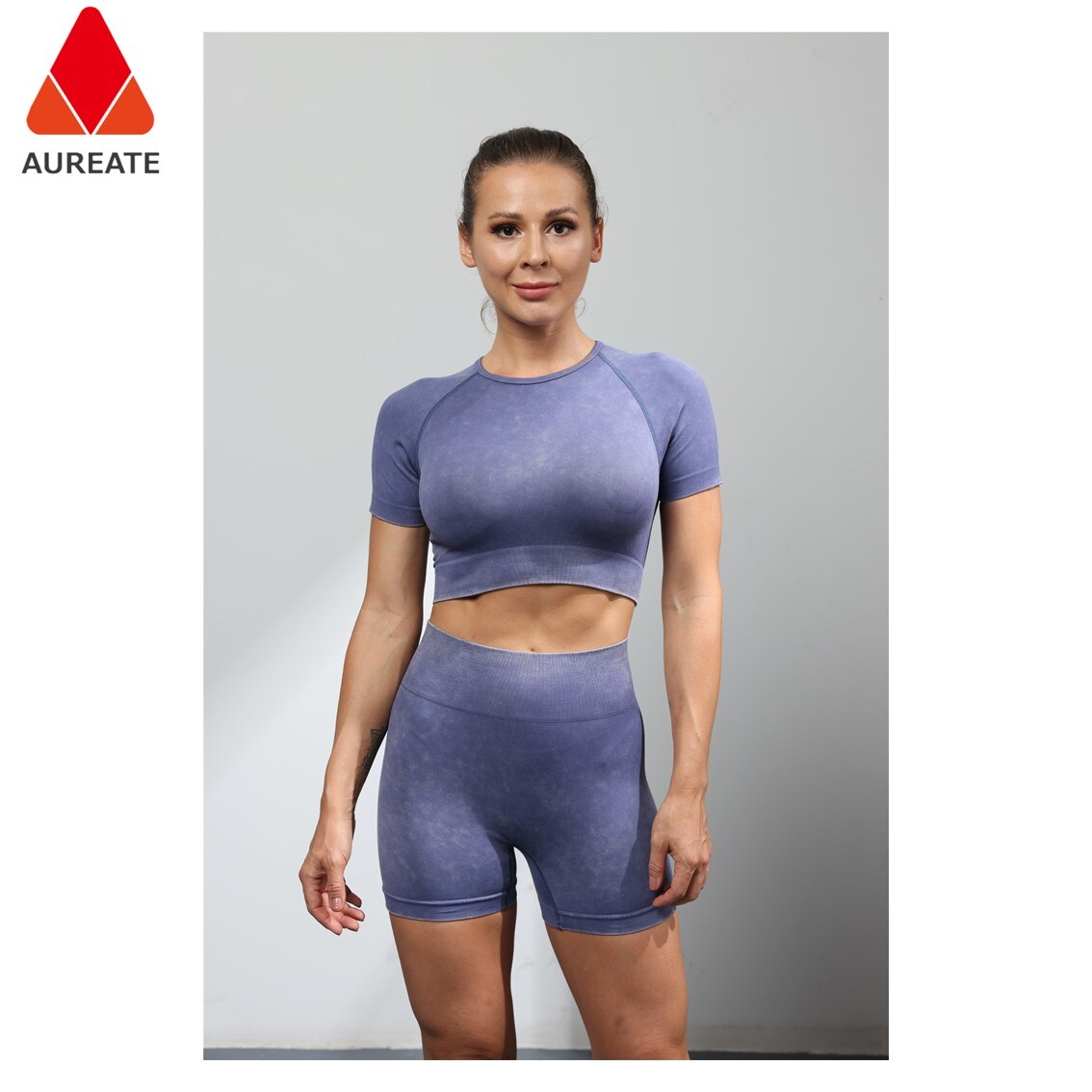 #5088 #6088 Sandwash seamless short sleeve activewear set - shortsleeve crop top and shorts ...