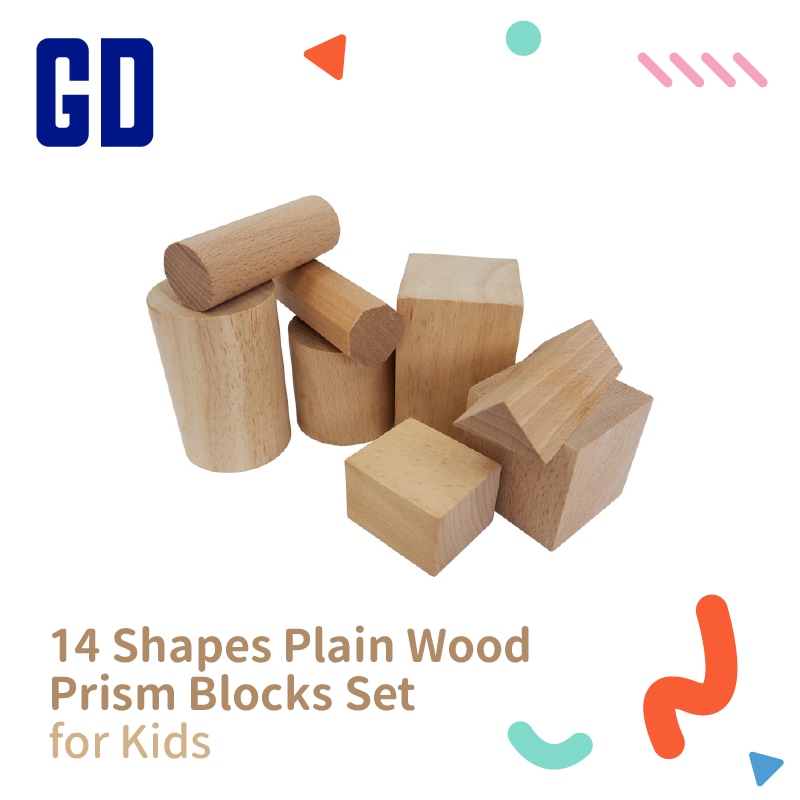 GD-TSENG Wooden Toys, 14 Shapes Plain Wood Prism Blocks Set for Kids ...
