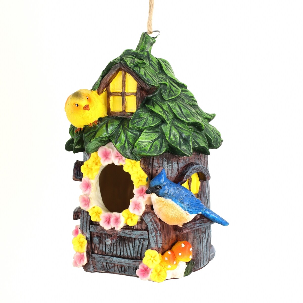 7" Outdoor Garden Resin Hand Painted Blue Bird House for Bird Lovers ...