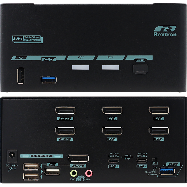 2 Ports Triple Monitor Hybrid KVM Switch W/PD Charging, USB 3.2 Gen 1 ...