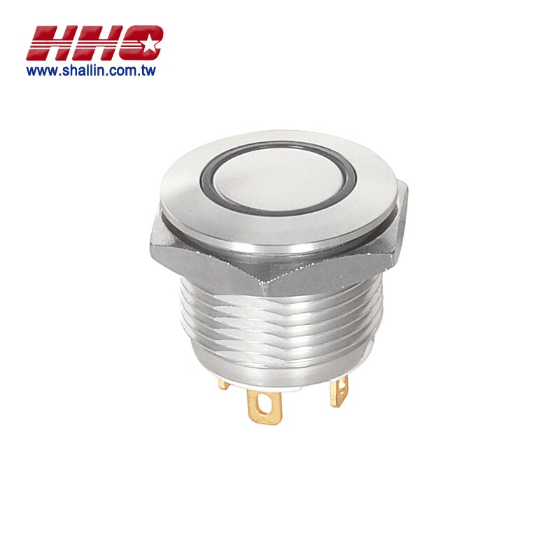 2P illuminated metal pushbutton switch, W/12V LED (SPDT) on-(on) IP67 ...