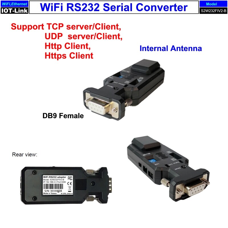 [Internal antenna, Female DB9, Battery] WiFi RS-232 adapter, built in ...