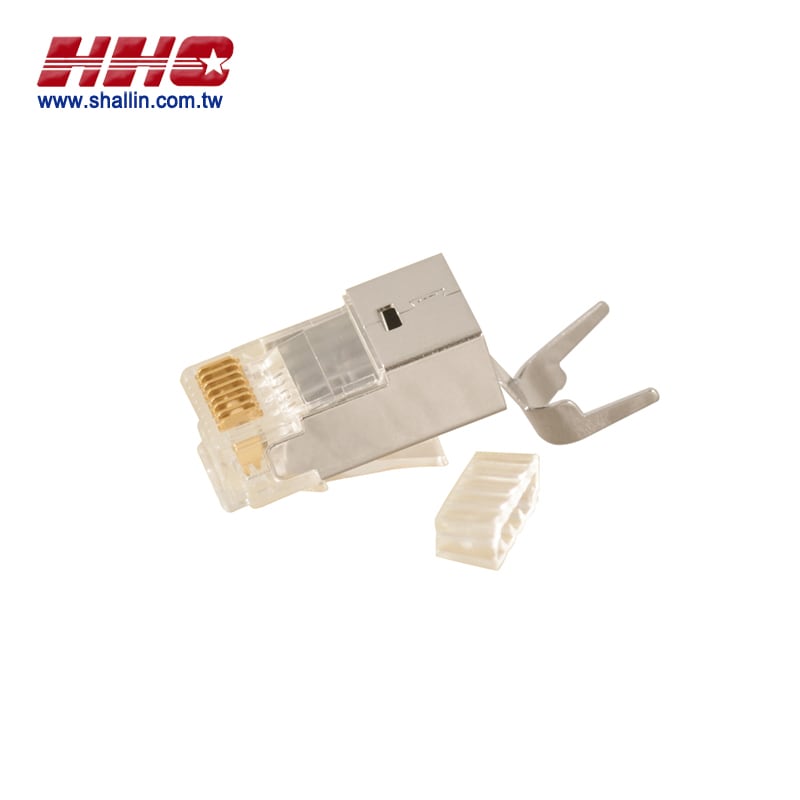 Modular shielded plug (8P8C) W/insert for CAT.6a 3-prong contact blades ...