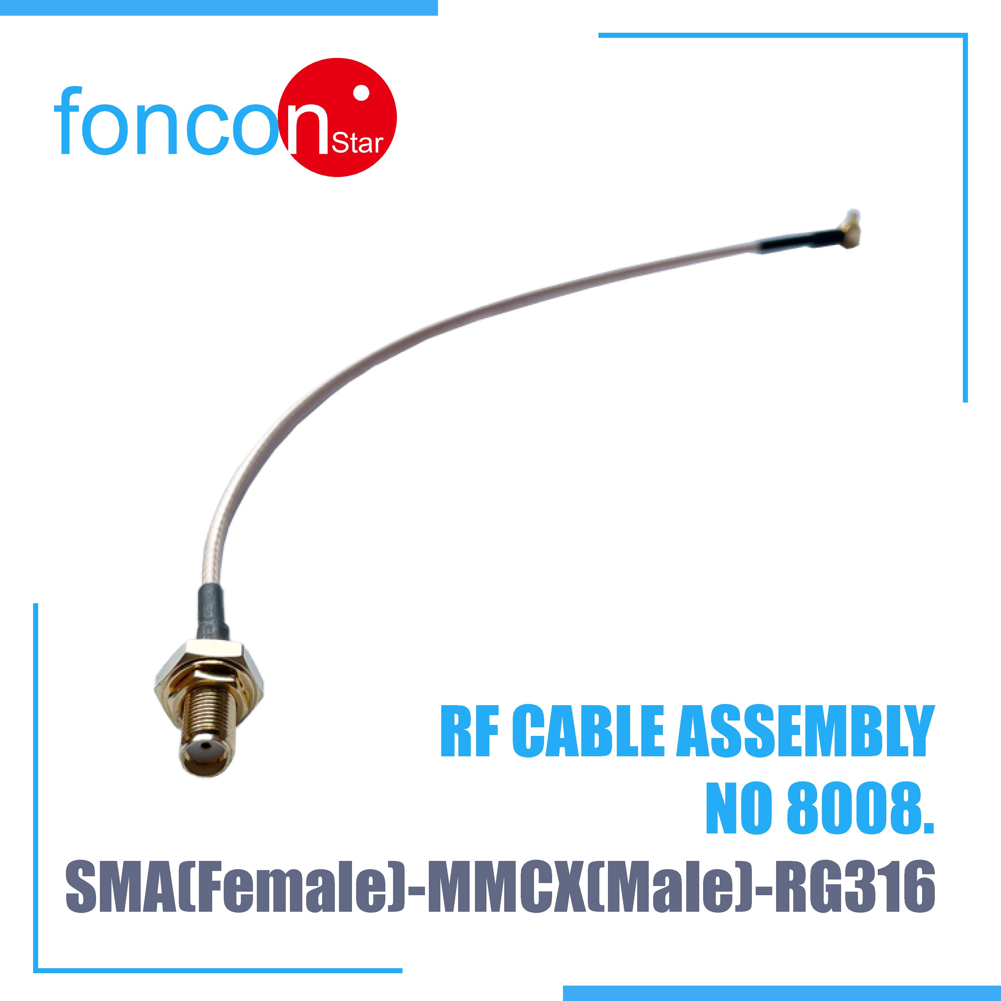 FONCON RF CABLE ASSEMBLY NO 8008 SMA Female MMCX Male RG316 FONCON RF CABLE ASSEMBLY NO 8008 SMA Female MMCX Male RG316