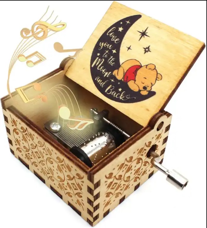 Wooden Music Box Hand Crank Laser Engraved Vintage Musical Box Small ...