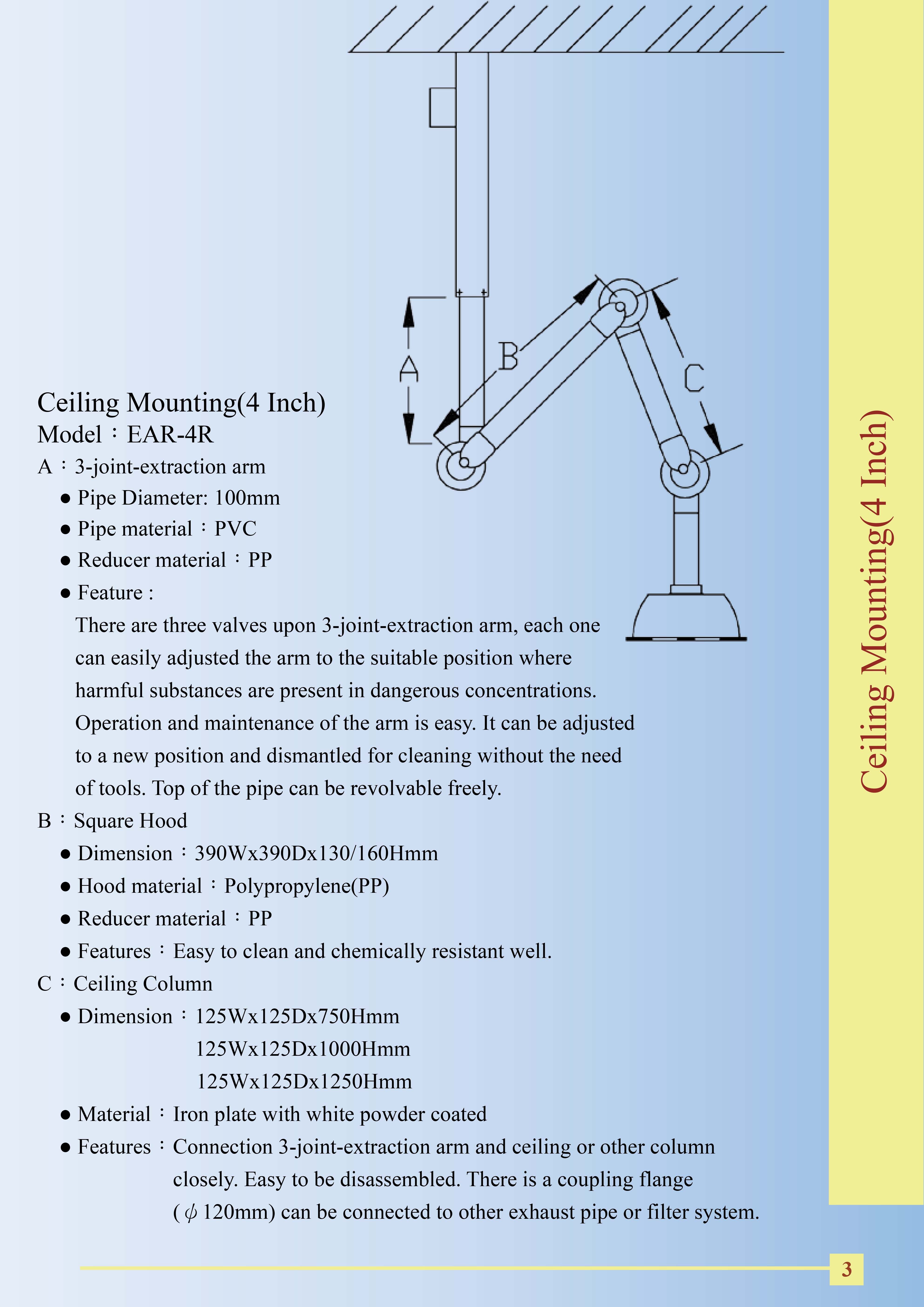 4Inch Ceiling Mounted Extraction Arm Hood | ENSHINE SCIENTIFIC CORPORATION