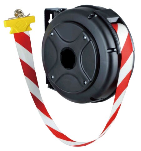 RETRACTABLE BLACK HOUSING.RED+WHITE TAPE WARNING TAPE REEL | Taiwantrade