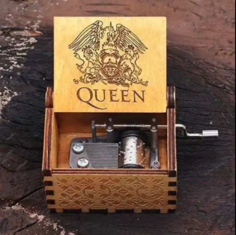 Queen Wooden Music Box Hand Crank Laser Engraved Vintage Musical Box ...