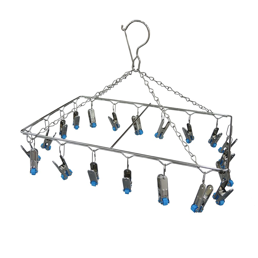 Stainless steel Square Shape clothing hanger with towel bar - 20 Clips ...