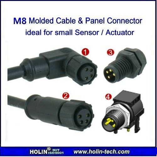 M8 Signal / Data Connectors , Panel Mount & Cable Side for small Sensor ...