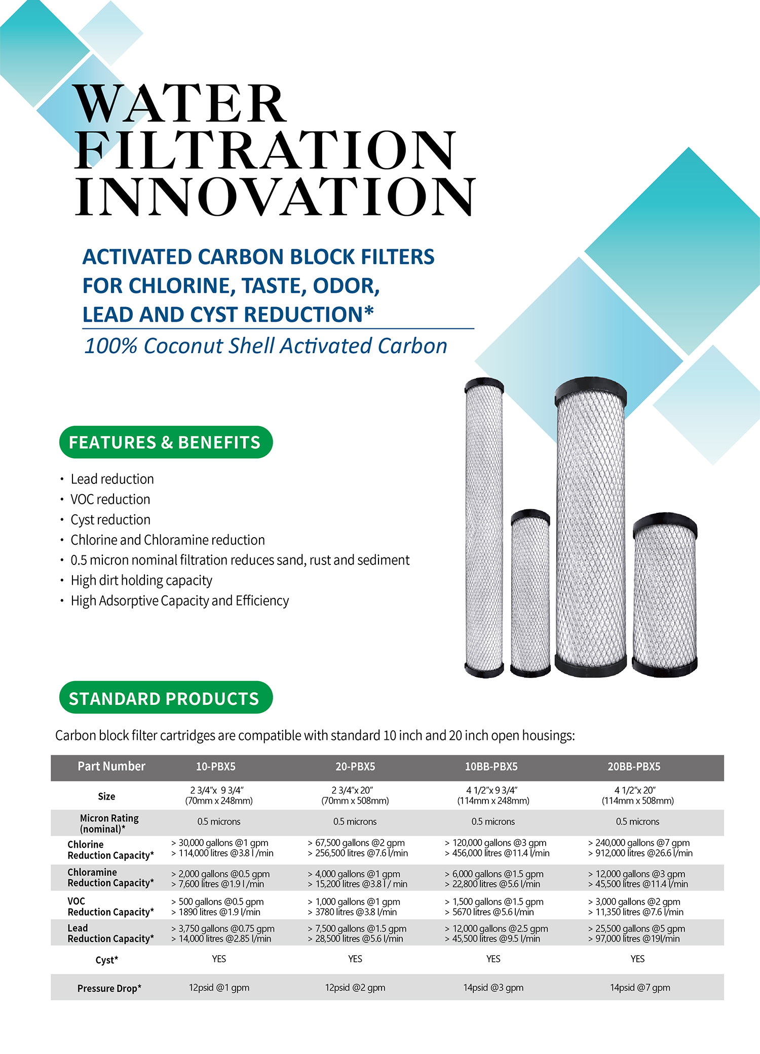 Heavy Duty 20 inch Big Blue Activated Carbon Block CTO Filters for ...