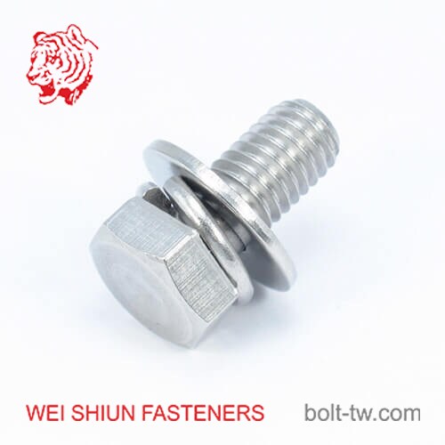 Bolt DIN933 full thread hex bolt with spring lock washer and plain ...