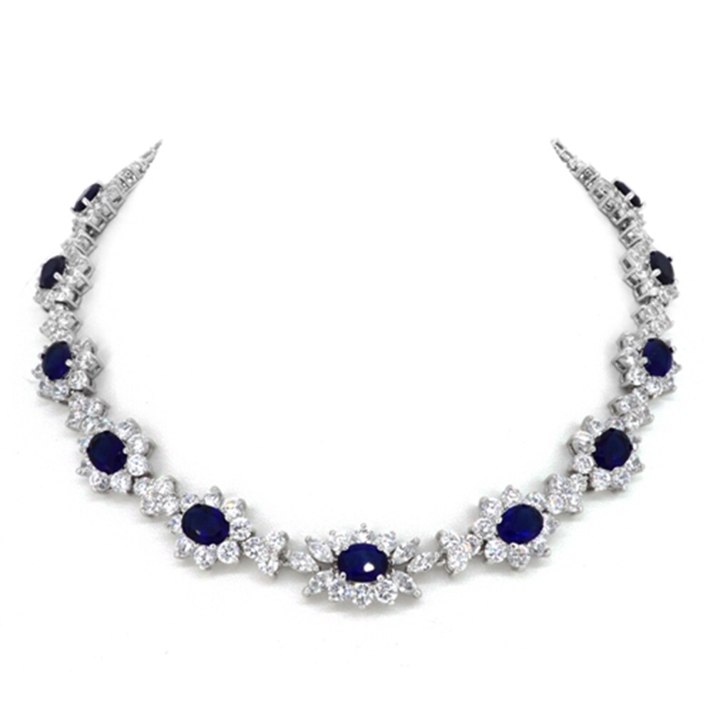 Dark blue gem floral CZ Wedding Bridal Jewelry | Taiwantrade