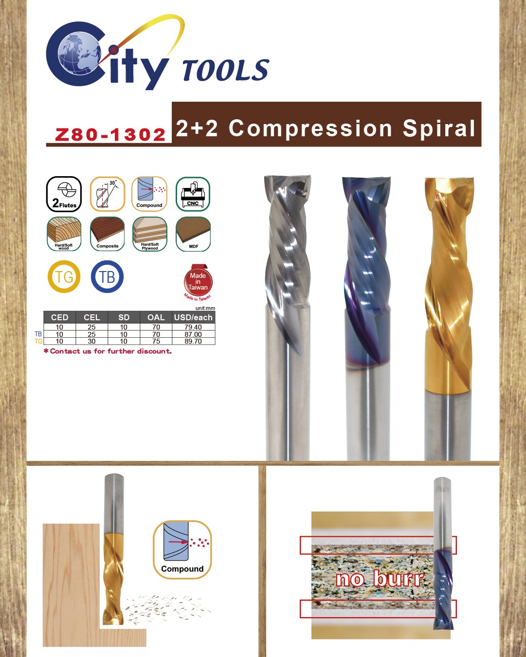 Solid carbide Compression Spiral with 2+2 flute 30helix angle | Taiwantrade