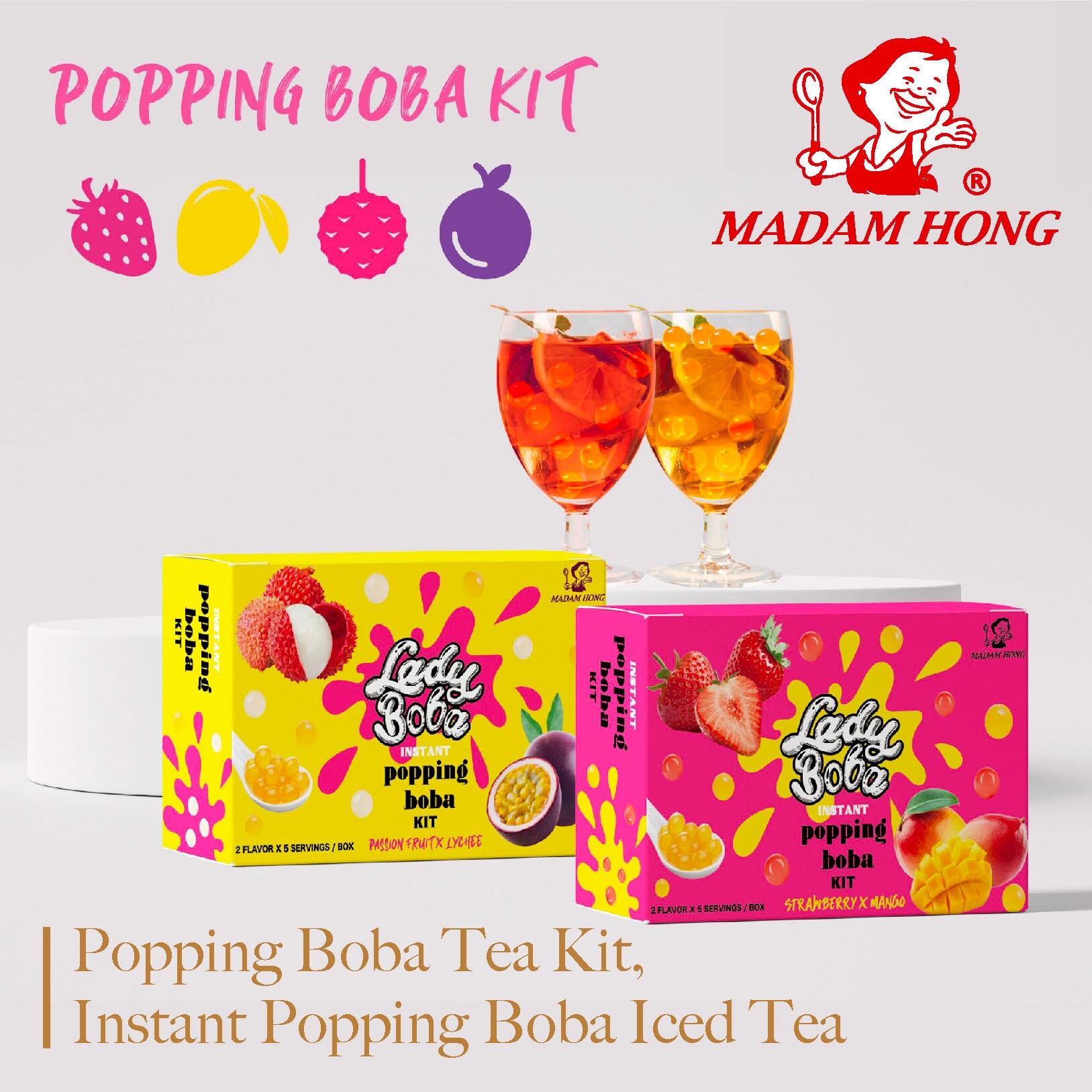 Madam Hong® Popping Boba Tea Kit, Instant Bursting Boba Iced Tea Kit ...
