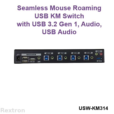 4 Ports KM Switch With USB 3.2 Gen 1, Mouse Roaming, USB Audio Function,Hotkey Control, USW ...