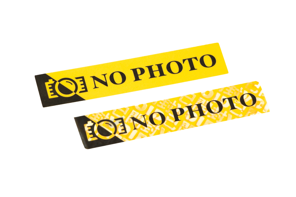 “No Photography” Tamper Proof Sticker, 75x15mm, Black Words and Yellow ...