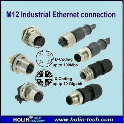 M12 Industrial Ethernet Connector D Coded & X Coded used for PoE Switch ...