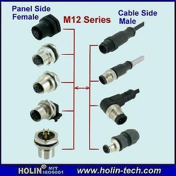 M12 Sensor Connector System, Panel Mount Male Pin to Cable End Female ...