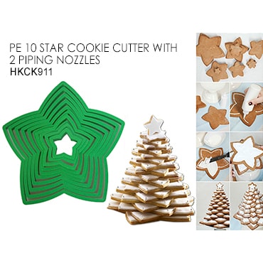 PE 10 STAR COOKIE CUTTER WITH 2 PIPING NOZZLES | Taiwantrade.com