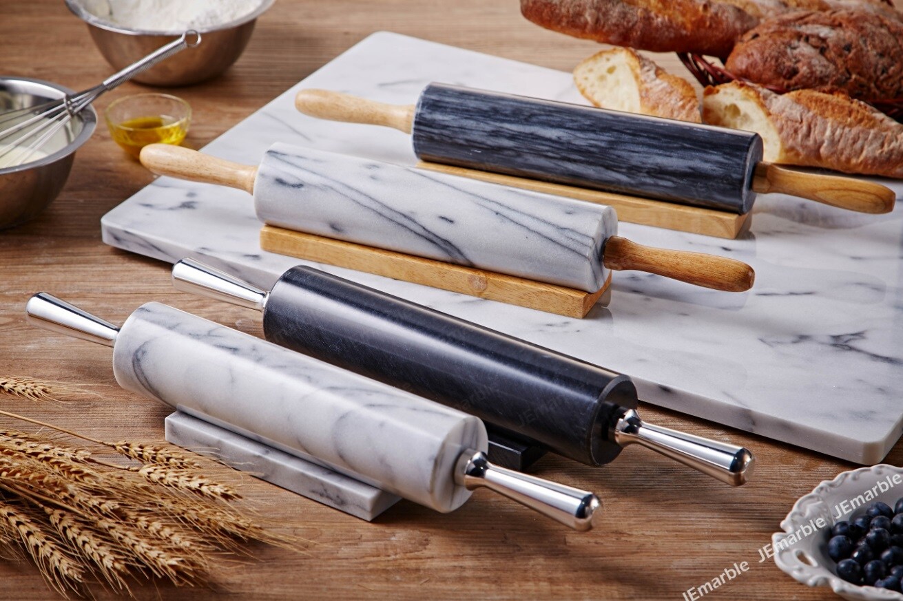 Marble Pastry Rolling Pin with Wooden/Aluminum Handle | Taiwantrade.com