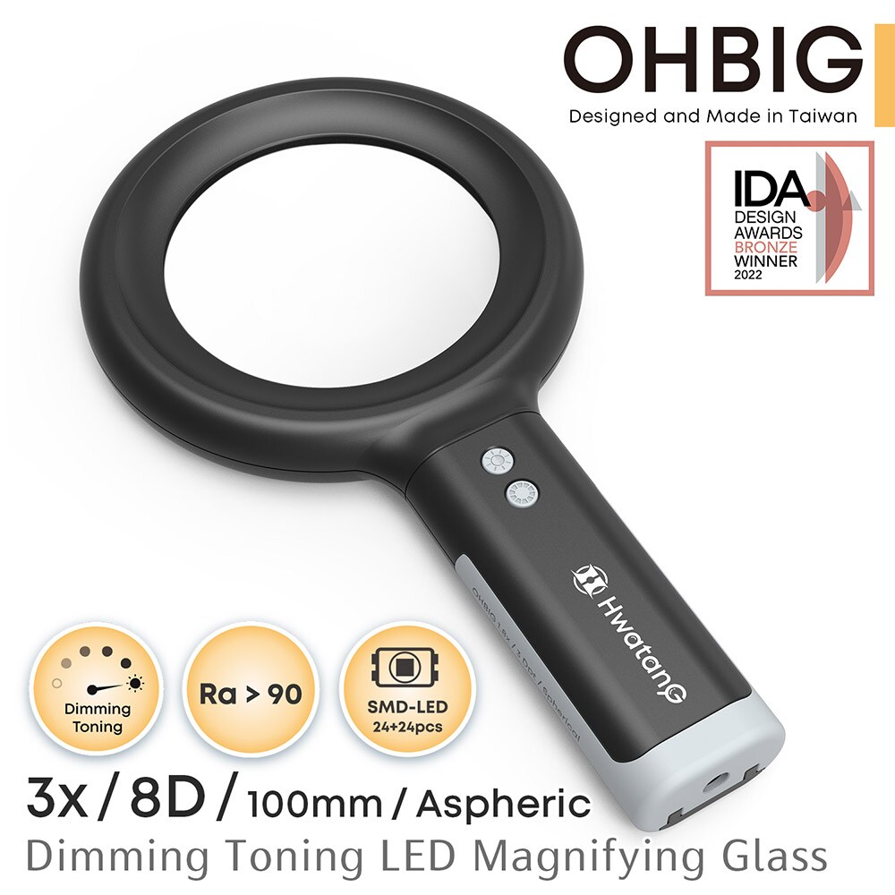 OHBIG 3x/8D/100mm Dimming Toning LED Aspheric Magnifying Glass ...