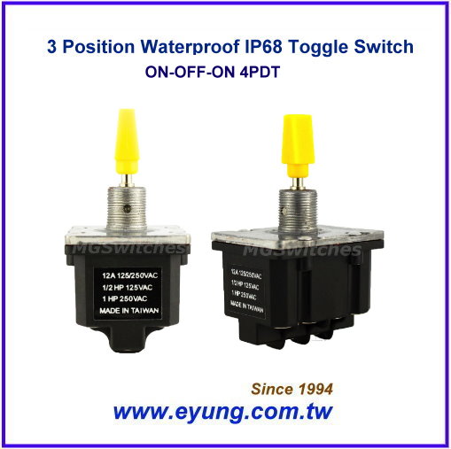 3 Position Waterproof IP68 Toggle Switch ON-OFF-ON 4PDT | Taiwantrade