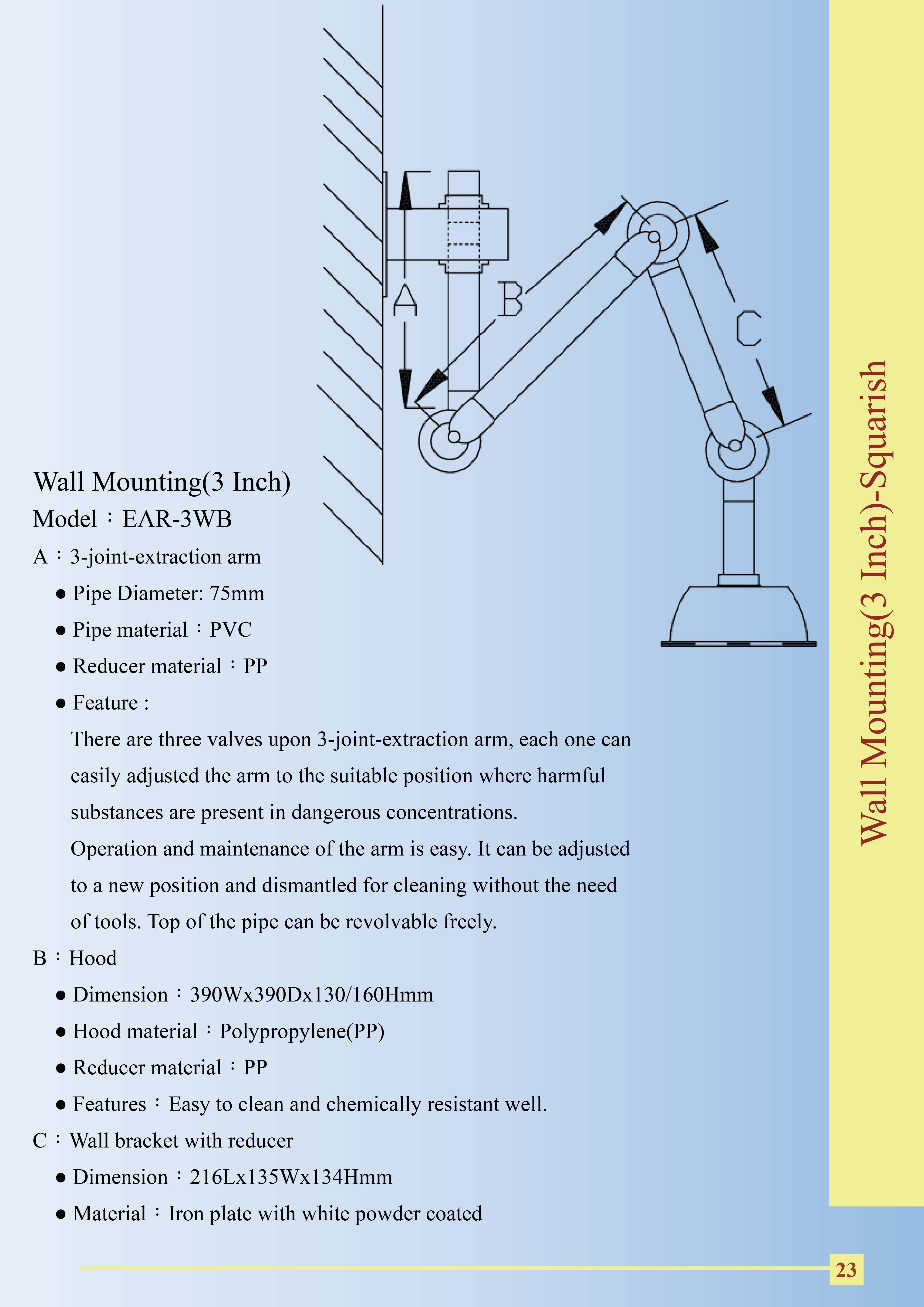 3Inch Wall Mounted Extraction Arm Hood | ENSHINE SCIENTIFIC CORPORATION