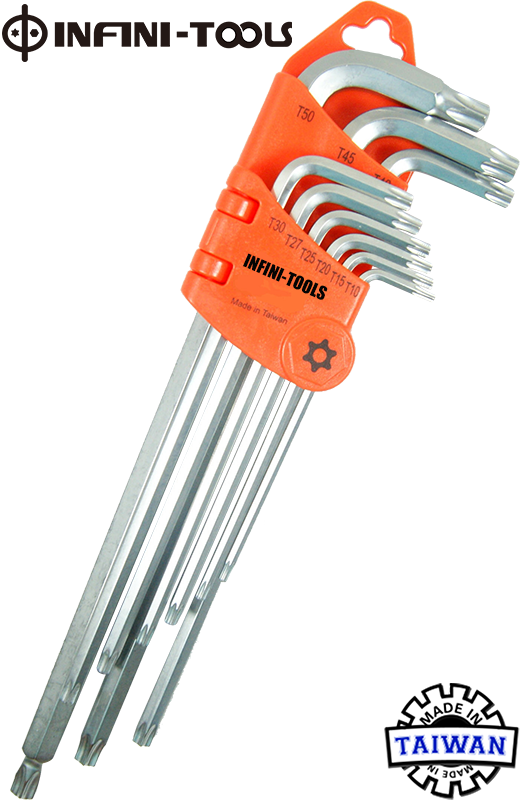 9-Piece CR-V Extra Long Arm Star Tamper Hex Key Set, T10 - T50 ...
