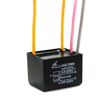 Motor speed regulation capacitor for 3-speed machines such as ceiling ...