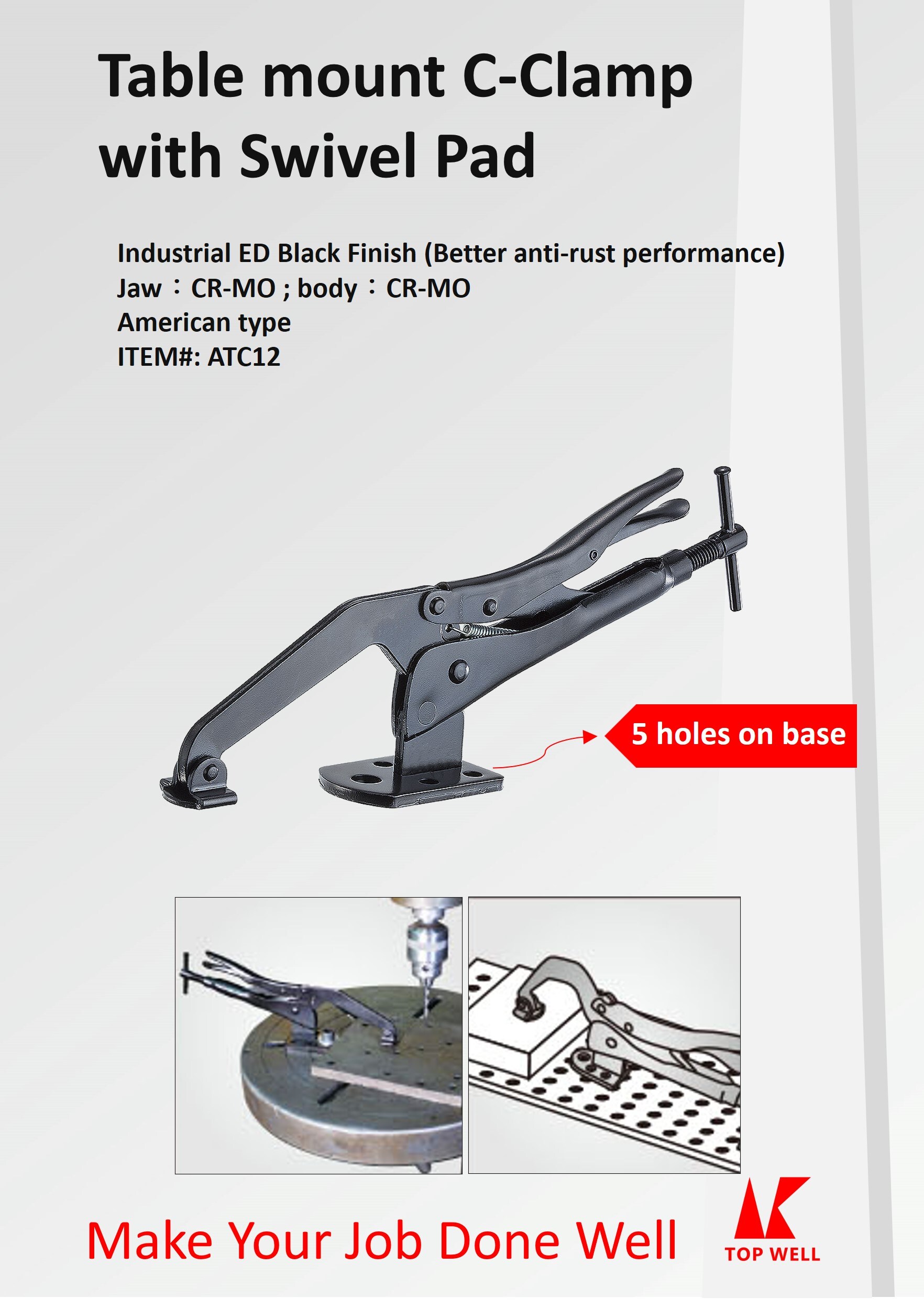 Table mount C-Clamp with Swivel Pad | Taiwantrade.com